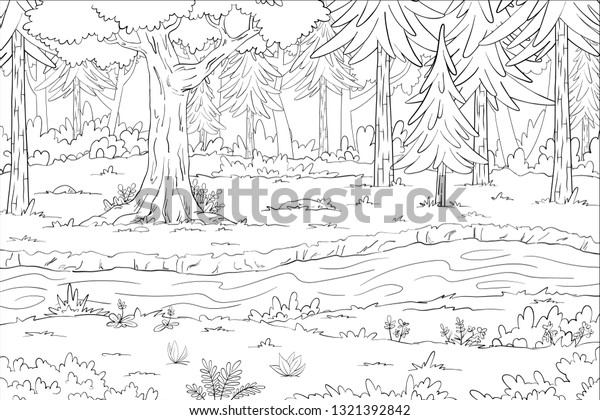 Vektor Stok Coloring Book Landscape Hand Draw Vector (Tanpa Royalti ...