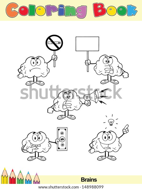 Coloring Book Page Brain Cartoon Character Stock Vector (Royalty Free ...