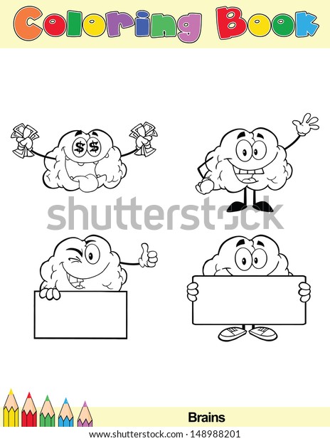 Coloring Book Page Brain Cartoon Character Stock Vector (Royalty Free ...