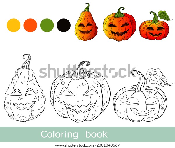Coloring Book Page Cartoon Pumpkins Colorful: เวกเตอร์สต็อก (ปลอดค่า ...