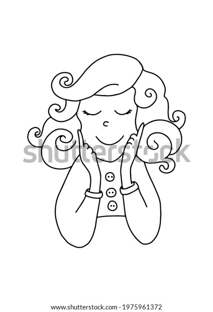 Coloring Book Page Child Smiling Dreaming Stock Vector (Royalty Free ...