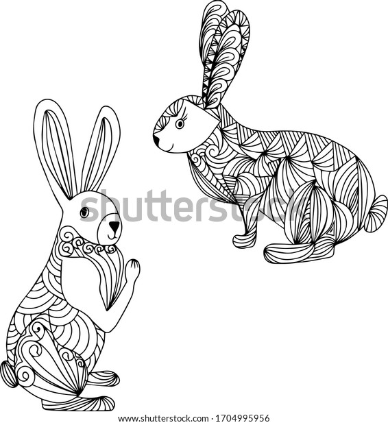 Coloring Book Rabbit Vector Illustration Isolated Stock Vector (Royalty ...
