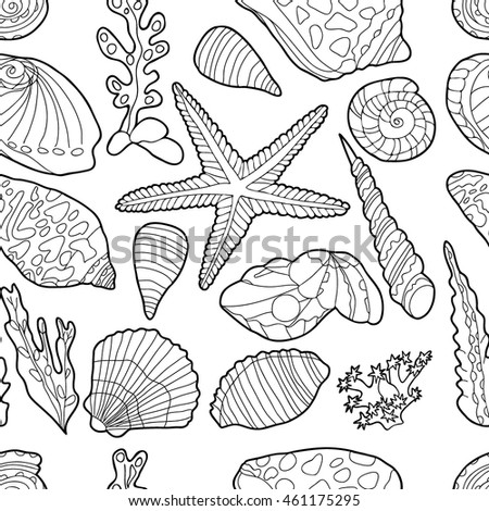 Coloring Book Seamless Pattern Sea Animals Hand Stock Vector (Royalty ...