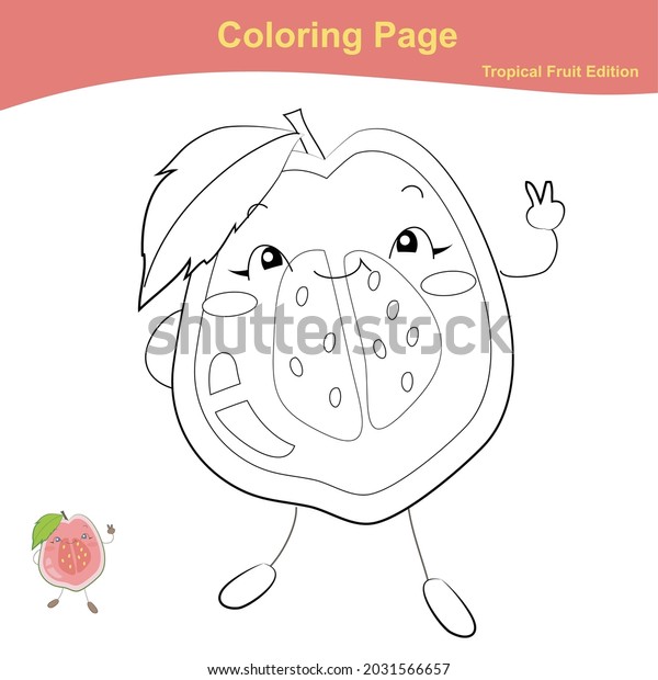 Coloring Guava Page Tropical Fruit Coloring Stock Vector (Royalty Free ...