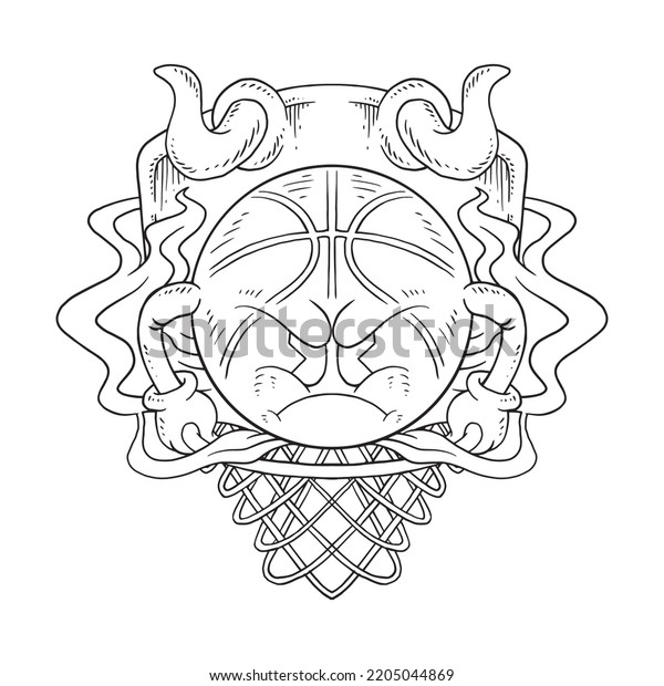 Coloring Illustration Cartoon Grumpy Basketball Mascot Stock Vector ...