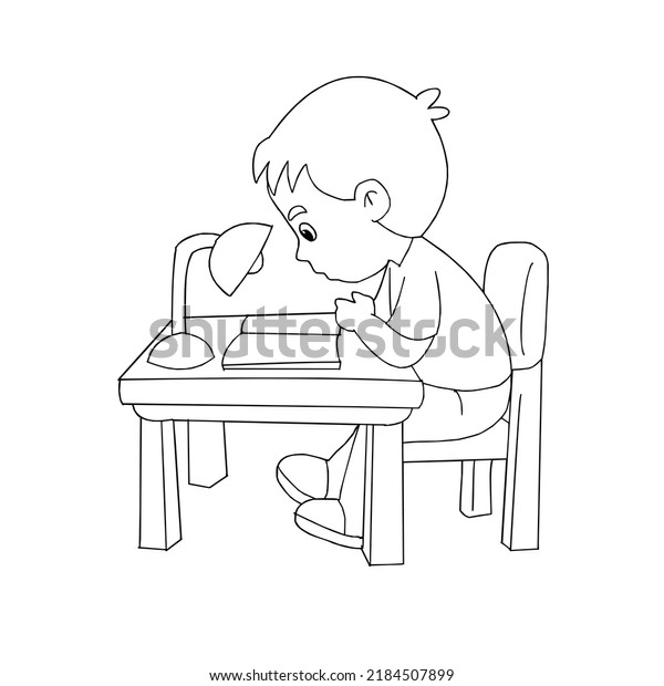 Coloring Illustration Children Studying Stock Vector (Royalty Free ...