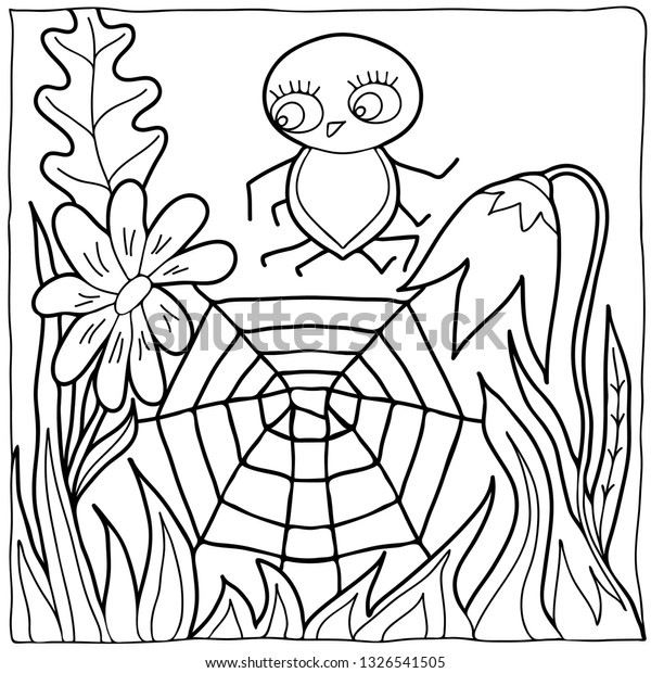 Coloring Kids Spider Web Hand Drawn Stock Vector (Royalty Free ...