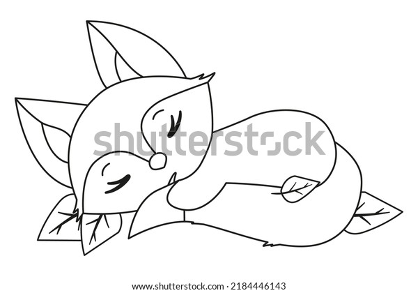 Coloring Outline Cartoon Sleeping Cute Little Stock Vector (Royalty ...