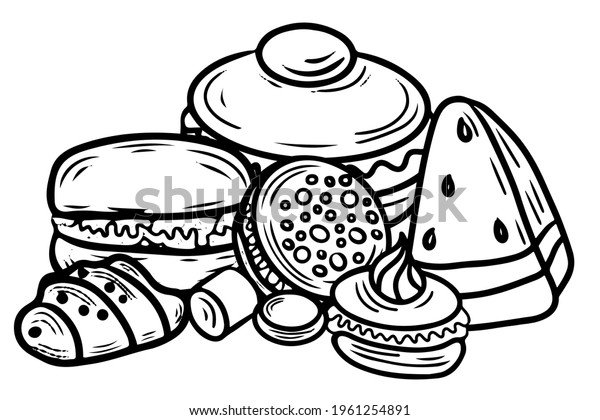 Coloring Page Cake Cupcake Candy Other Stock Vector (Royalty Free ...