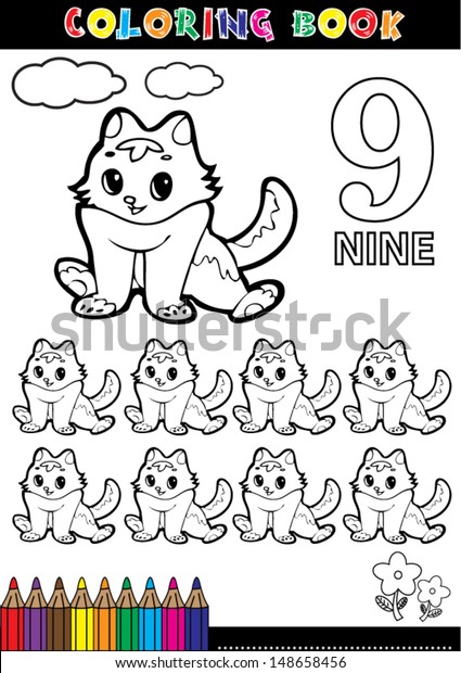 Coloring Page Cartoon Illustration Number 9: vector de stock (libre de ...