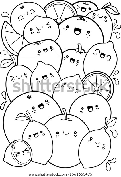 Coloring Page Cartoon Vector Illustration Fruits Stock Vector (Royalty ...