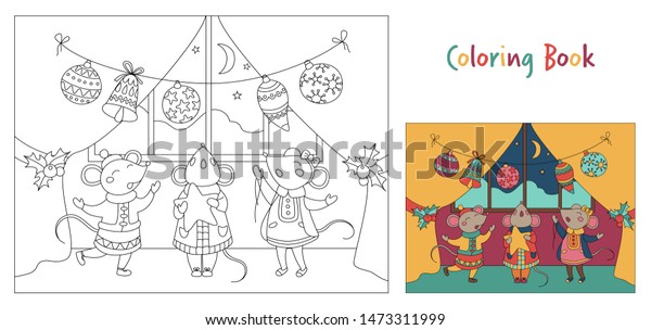 Coloring Page Children Cute Christmas Mouse Stock Vector (Royalty Free ...