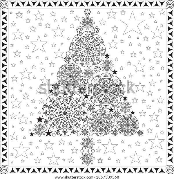 Coloring Page Christmas Tree Mandalas Stars Stock Vector (Royalty Free ...
