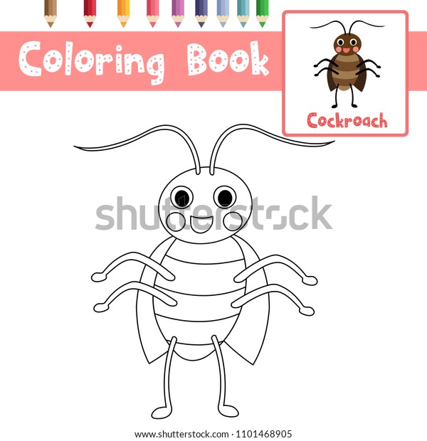 Vektor Stok Coloring Page Cockroach Animals Preschool Kids (Tanpa ...