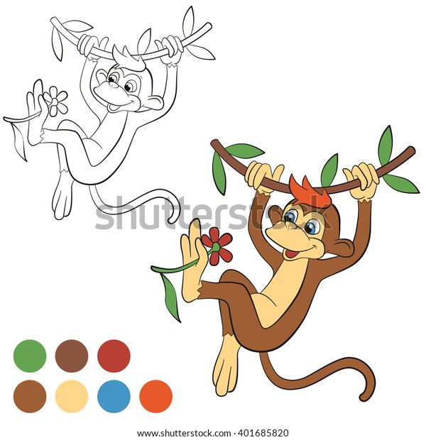 Coloring Page Color Me Monkey Little Stock Vector (Royalty Free ...