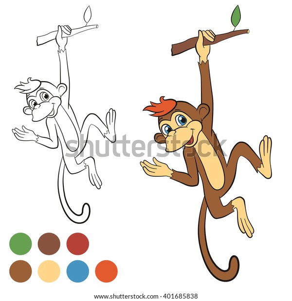Coloring Page Color Me Monkey Little: стоковая векторная графика (без ...