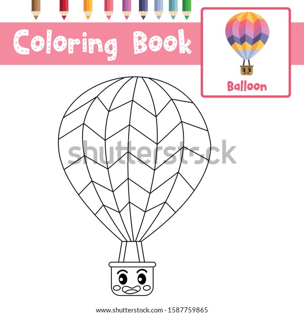 Coloring Page Cute Balloon Cartoon Character 스톡 벡터(로열티 프리) 1587759865 ...