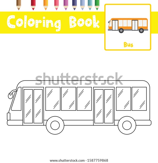 Coloring Page Cute Bus Cartoon Character 스톡 벡터(로열티 프리) 1587759868 ...
