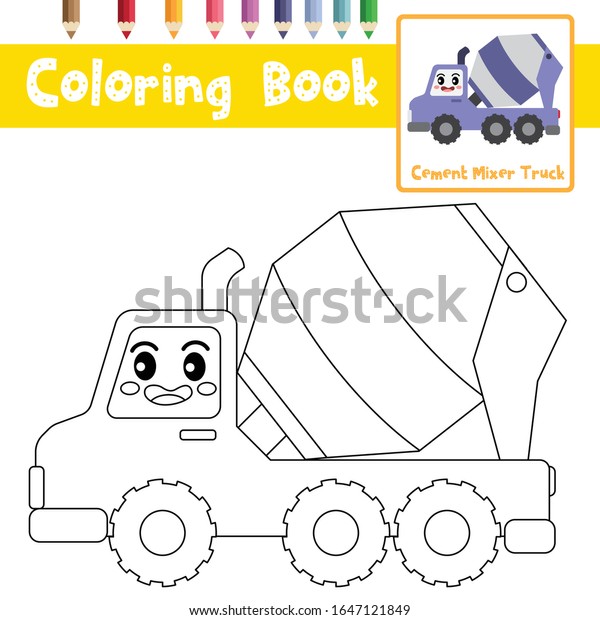 Coloring Page Cute Cement Mixer Truck Stock Vector (Royalty Free ...