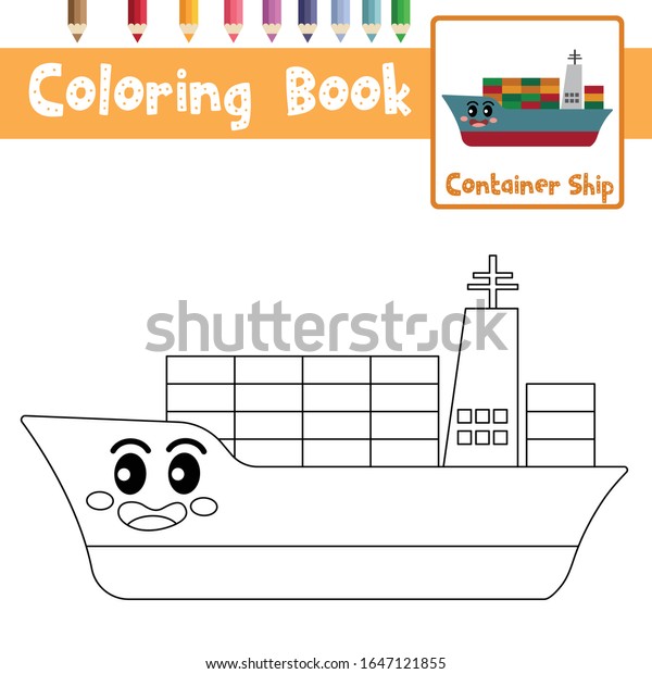 Coloring Page Cute Container Ship Cartoon: เวกเตอร์สต็อก (ปลอดค่า ...
