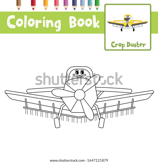 Coloring Page Cute Crop Duster Cartoon Stock Vector (Royalty Free ...