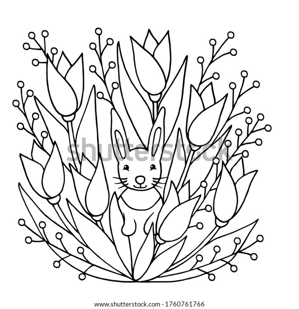 Coloring Page Cute Funny Rabbit Wild Stock Vector (Royalty Free ...