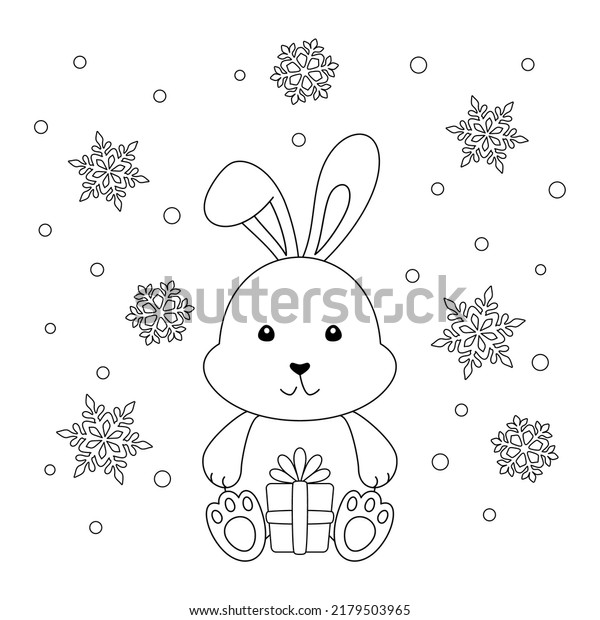 Coloring Page Cute Sitting Rabbit Gift Stock Vector (Royalty Free ...