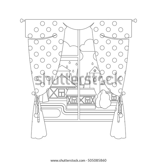 Coloring Page Design Window Curtain Rainy Stock Vector (Royalty Free ...