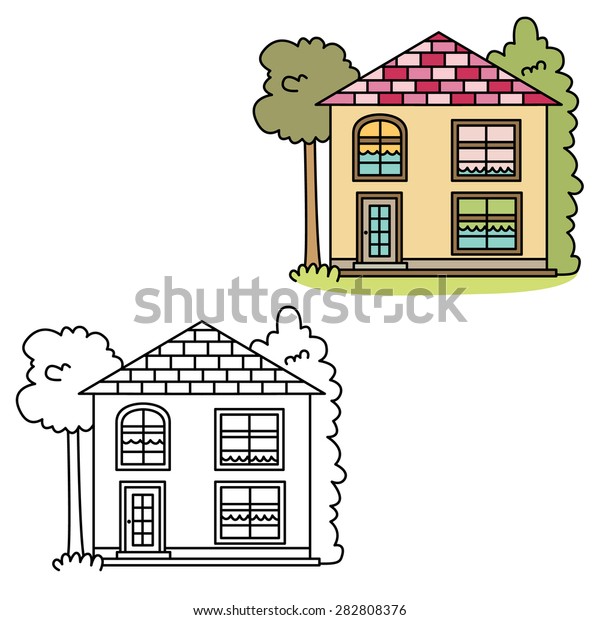 Coloring Page House Vector Illustration Stock Vector (Royalty Free ...