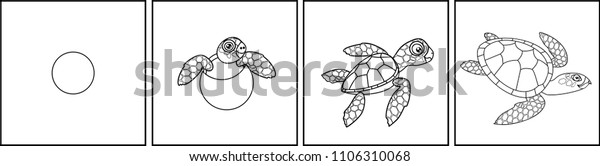 Coloring page. Life cycle of sea turtle