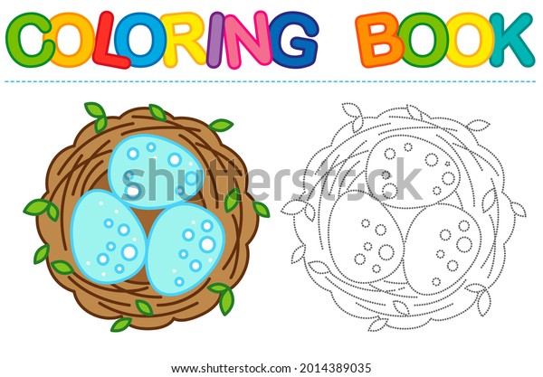 Coloring Page Nest Eggs Educational Tracing Stock Vector (Royalty Free ...