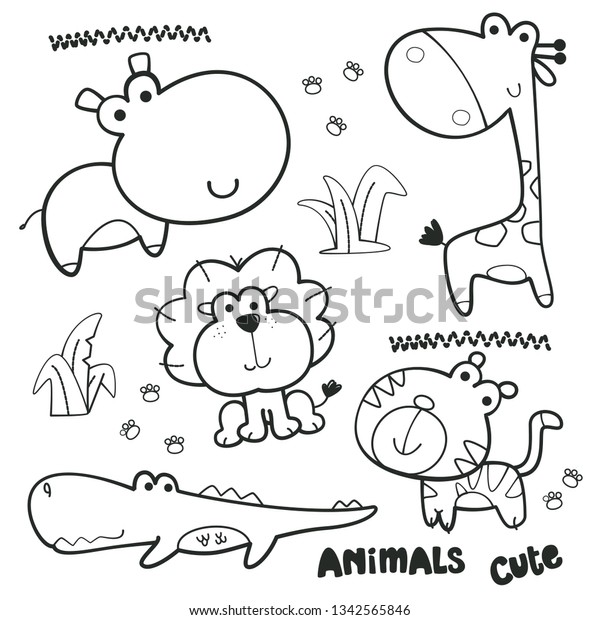 Coloring Page Outline Cartoon Animals Collection Stock Vector (Royalty ...