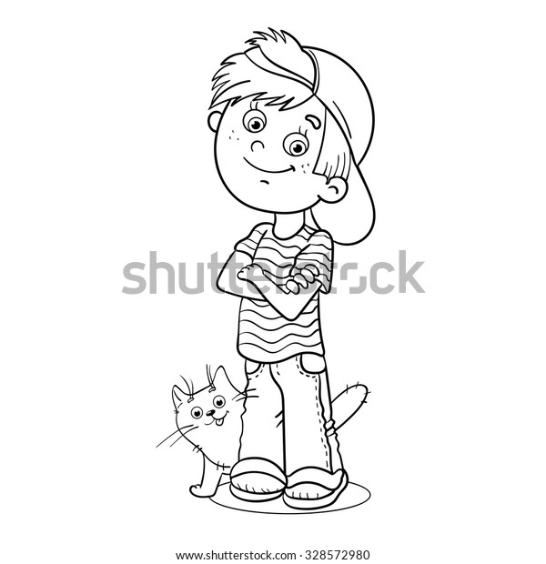 Coloring Page Outline Cartoon Boy His 스톡 벡터(로열티 프리) 328572980 ...