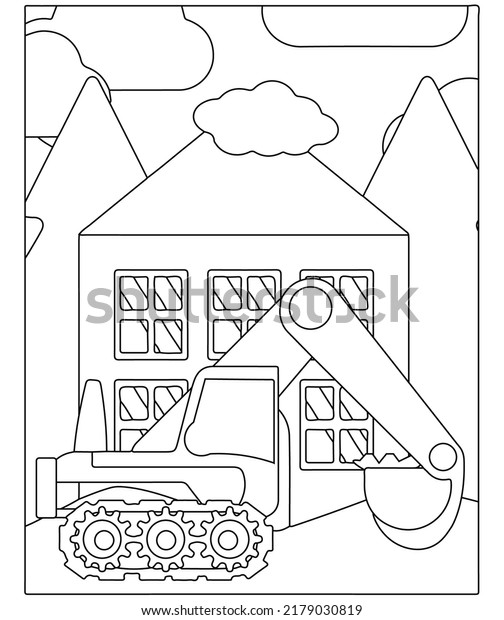 Coloring Page Outline Cartoon Crawler Excavator: vetor stock (livre de ...