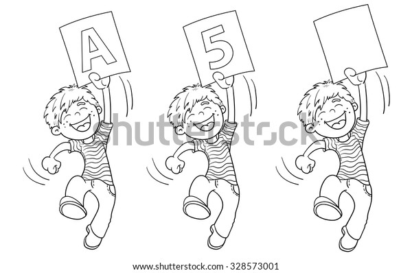 Coloring Page Outline Cartoon Jumping Boy Stock Vector (Royalty Free ...