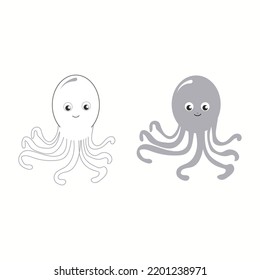 Coloring Page Outline Cartoon Octopus Vector Stock Vector (Royalty Free ...