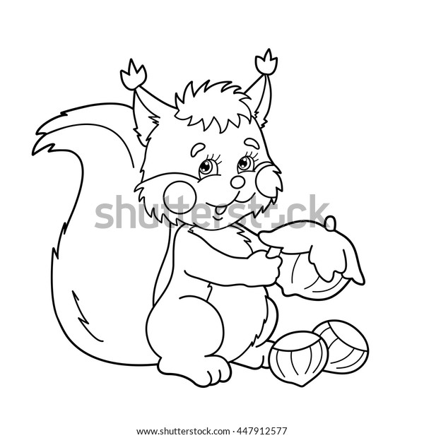 Coloring Page Outline Cartoon Squirrel Nuts Stock Vector (Royalty Free ...