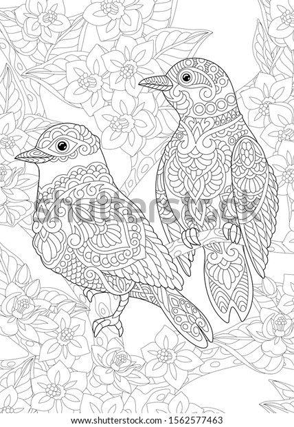 Coloring Page Coloring Picture Two Birds: เวกเตอร์สต็อก (ปลอดค่า ...