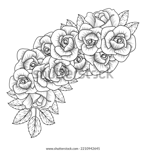 Coloring Page Red Rose Flower Line Stock Vector (Royalty Free ...