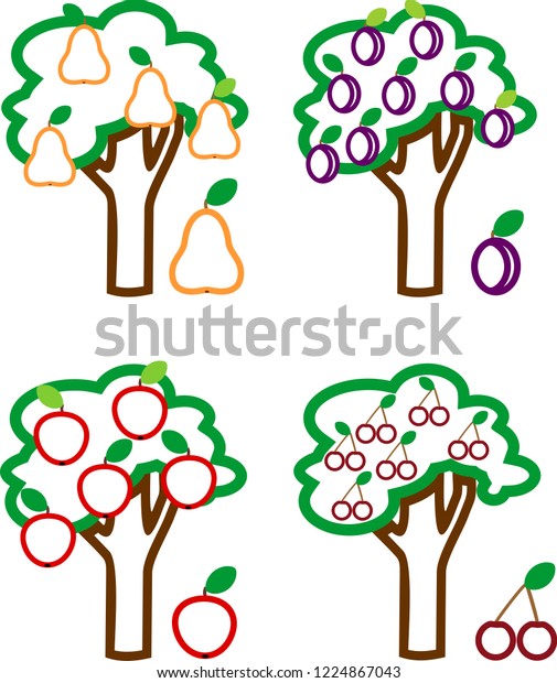 Coloring Page Set Different Cartoon Fruit Stock Vector (Royalty Free ...