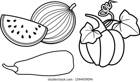 Coloring Page Set Different Gourd Vegetables Stock Vector (Royalty Free ...