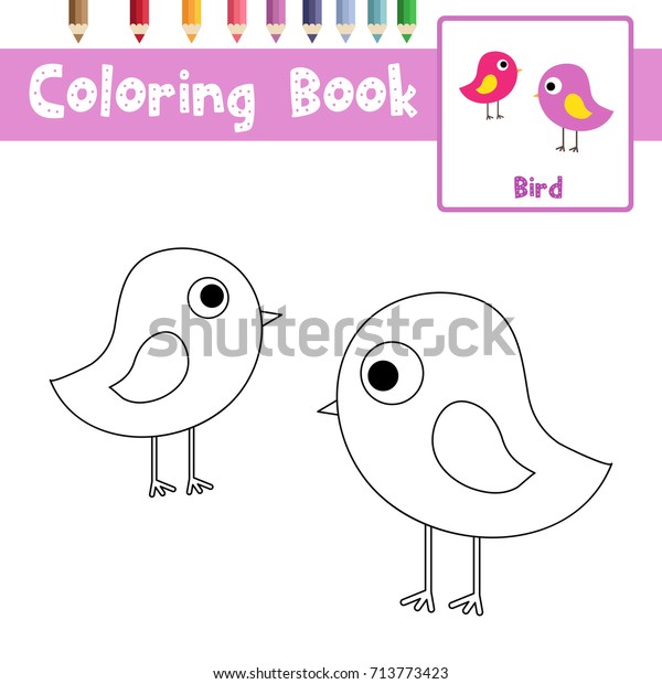 Coloring Page Standing Bird Animals Preschool 스톡 벡터(로열티 프리) 713773423