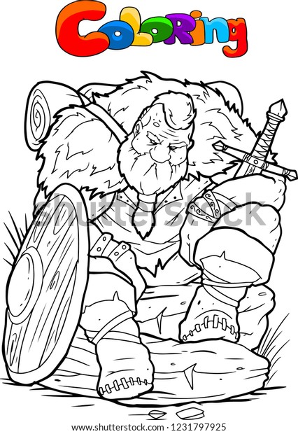 Coloring Page Viking Sword Cartoon Character Stock Vector (Royalty Free ...