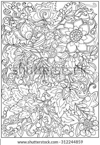 Coloring Page Vintage Flowers Pattern Stock Vector (Royalty Free ...