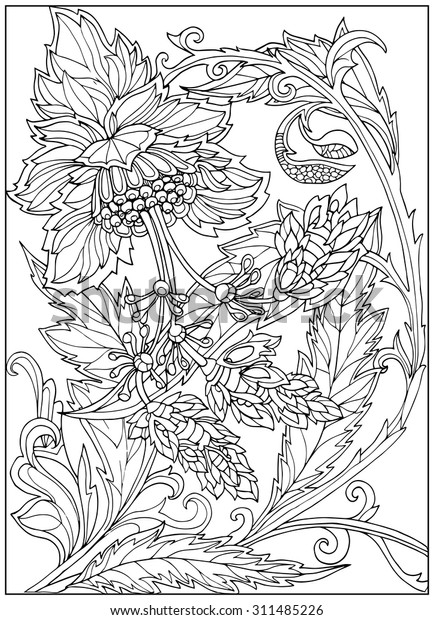 Coloring Page Vintage Flowers Pattern Stock Vector (Royalty Free ...
