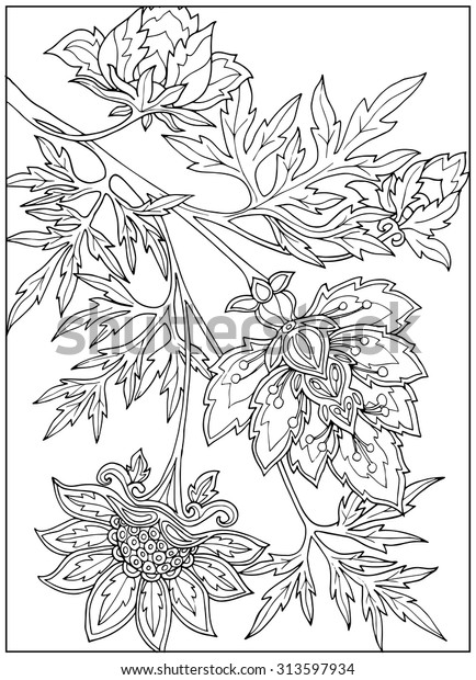 Coloring Page Vintage Flowers Pattern Stock Vector (Royalty Free) 313597934