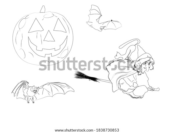 Coloring Page Witch Black Cat Flying Stock Vector (Royalty Free ...