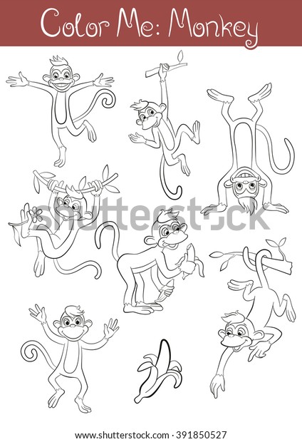 Coloring Pages Color Me Monkey Set Stock Vector (Royalty Free ...