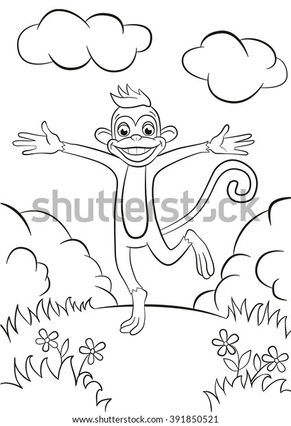 「Coloring Pages Little Cute Monkey Running」のベクター画像素材（ロイヤリティフリー ...