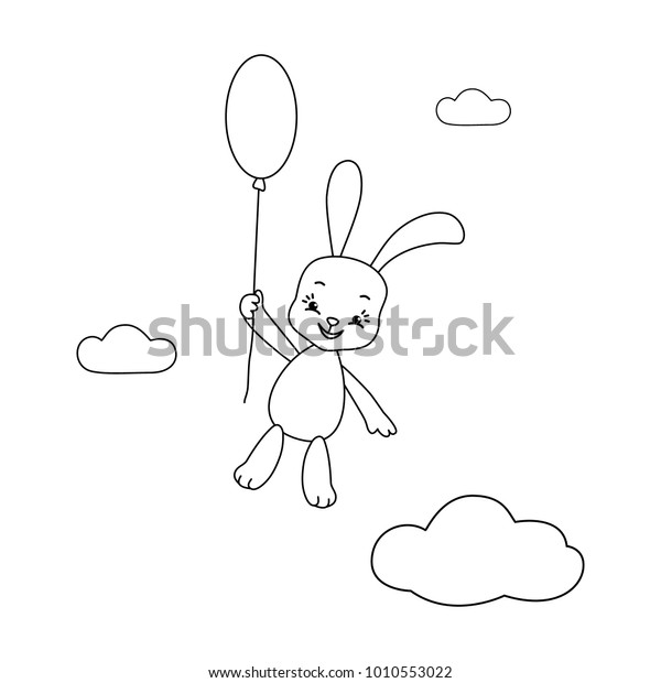 Coloring Pagevector Illustration Cute Bunny Balloon Stock Vector ...